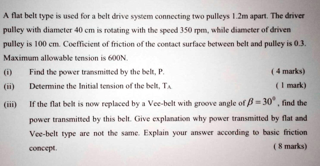 SOLVED: A flat belt type is used for a belt drive system connecting two ...