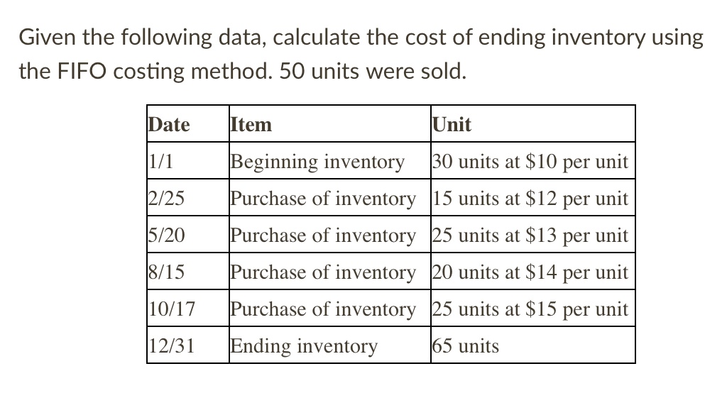 SOLVED: Given the following data, calculate the cost of ending ...