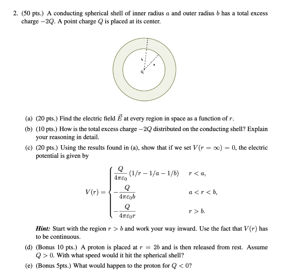 2 50 pts conducting spherical shell of inner radius and outer radius b has a total excess charge ...