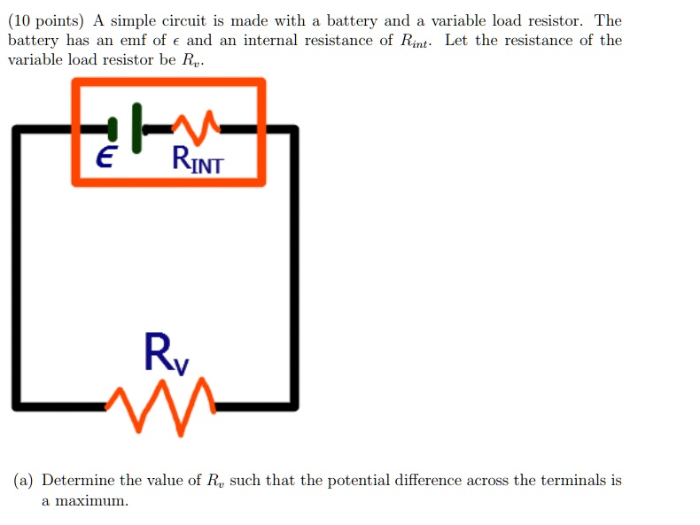 A simple circuit is made with a battery and a variable load resistor. The battery has an emf of ...