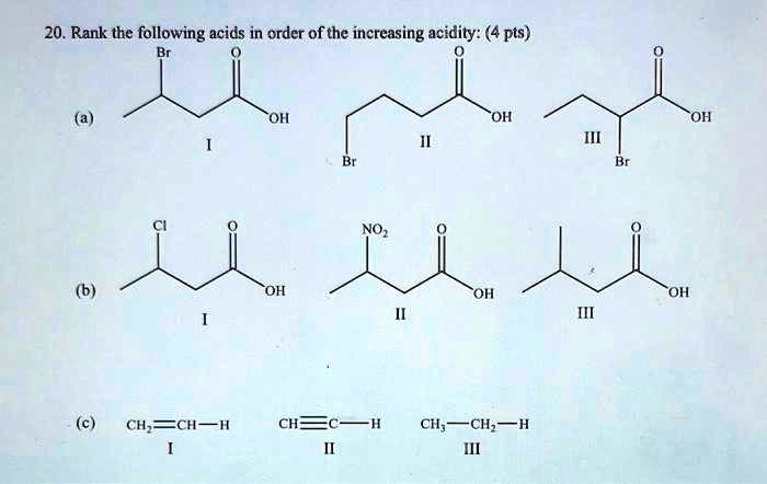 SOLVED: 20. Rank the following acids in order of the incrcasing acidity ...