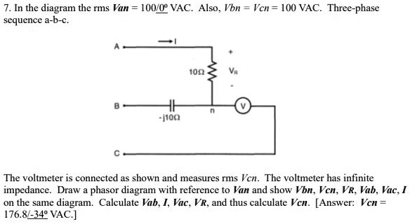 7. In the diagram the rms Van = 100∠0^∘ VAC. Also, Vbn = Vcn = 100 VAC ...
