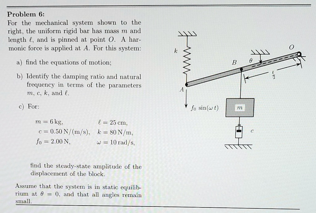 SOLVED: Problem 6: For the mechanical system shown to the right, the uniform rigid bar has mass ...