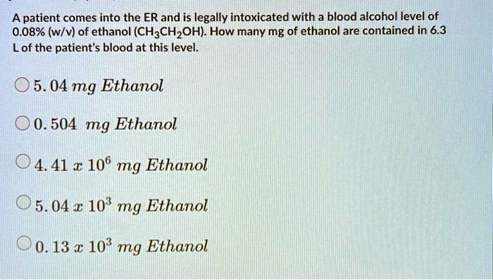a patient comes into the er and is legally intoxicated with a blood ...
