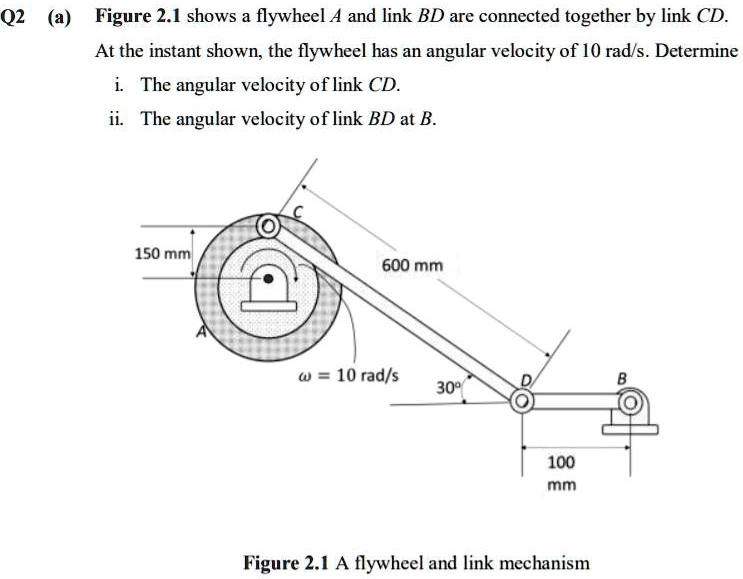 SOLVED: Q2 (a) Figure 2.1 shows a flywheel A and link BD are connected ...