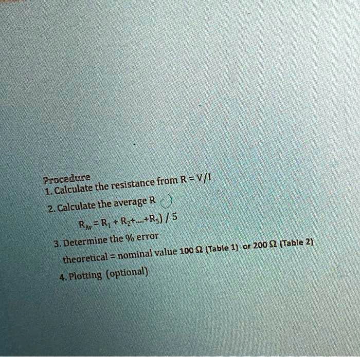 SOLVED: Procedure resistance from R = V/' Calculate the Calculate the ...