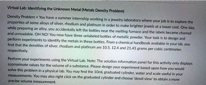 virtual lab identifving the unknown metal metals density problem ...