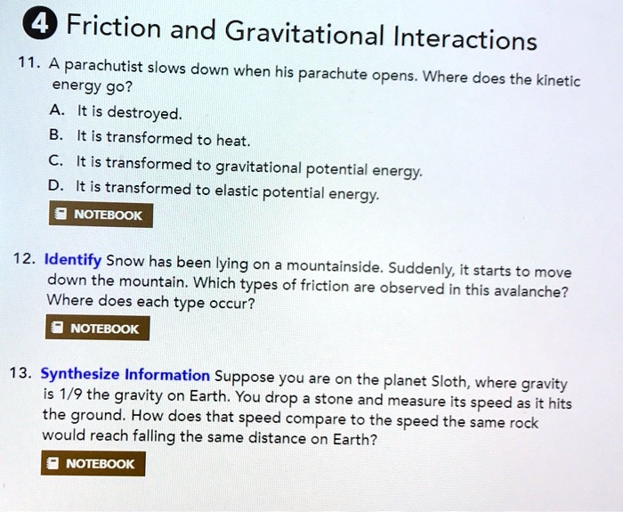 SOLVED: Friction and Gravitational Interactions 11. A parachutist slows ...