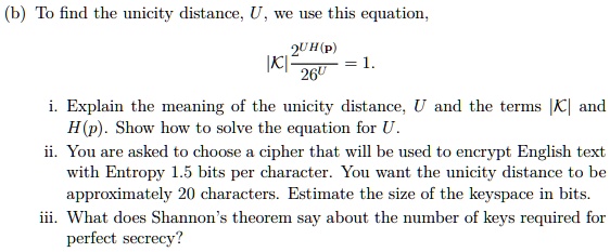 to find the unicity distance we use this equation 2u h p ik 12 26u ...