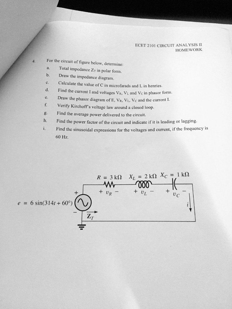 SOLVED: ECET 2101 CIRCUIT ANALYSIS II HOMEWORK For the circuit of figure below,determine a ...