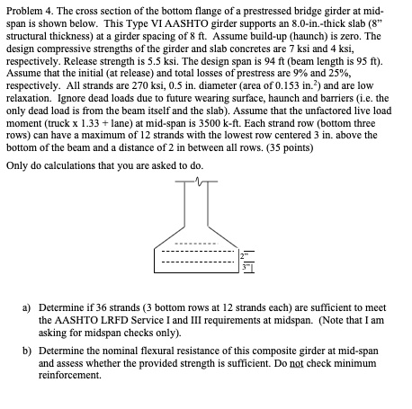SOLVED: Problem The cross section of the bottom nangc prestressed ...