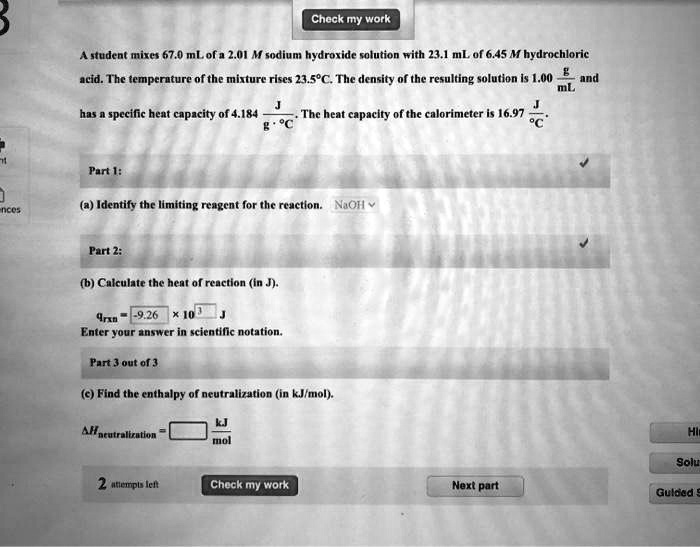 A student mixes 67.0 mL of a 2.01 M sodium hydroxide solution with 23.1 mL of 6.45 M ...