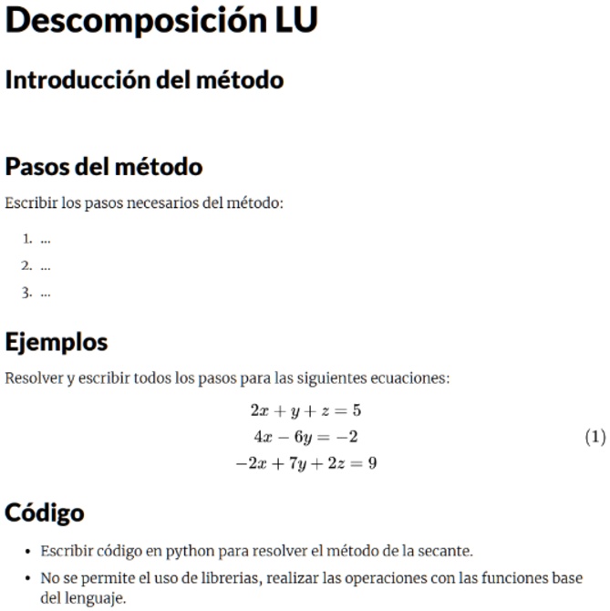 descomposicion lu introduccion del metodo pasos del metodo escribir los pasos necesarios del ...
