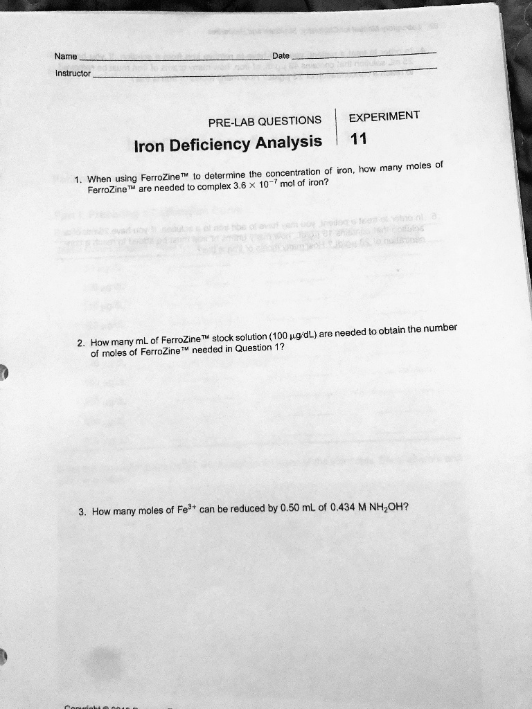 SOLVED: Name Date Instructor PRE-LAB QUESTIONS EXPERIMENT: Iron ...