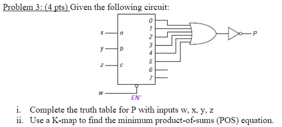 SOLVED: Problem 3:(4 pts) Given the following circuit 5 6 .N3 1. Complete the truth table for P ...