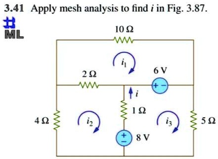 3.41 Apply mesh analysis to find i in Fig. 3.87. 10 ? ww 4? i1 6 V 2 ...