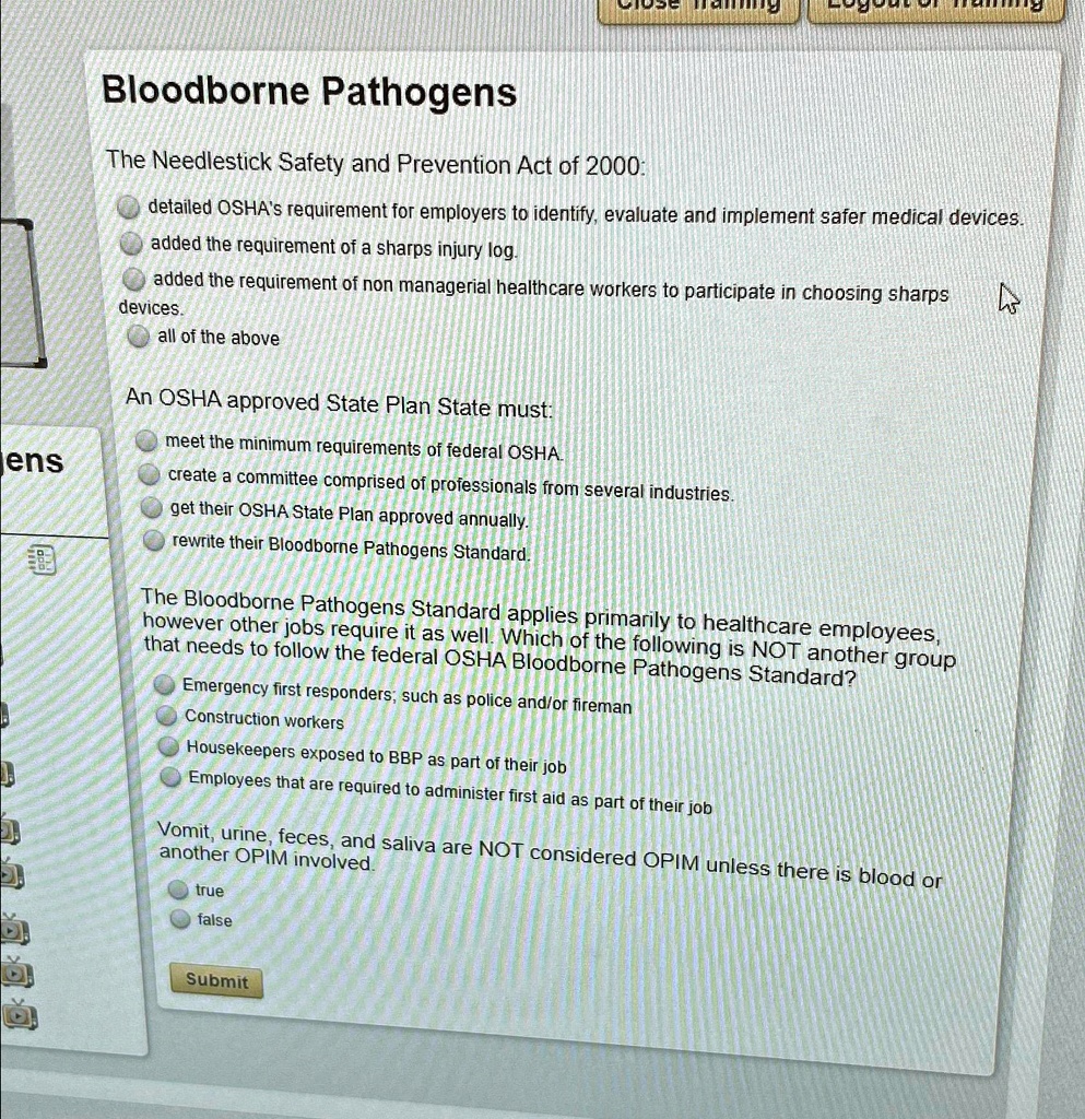 SOLVED: Bloodborne Pathogens The Needlestick Safety and Prevention Act ...