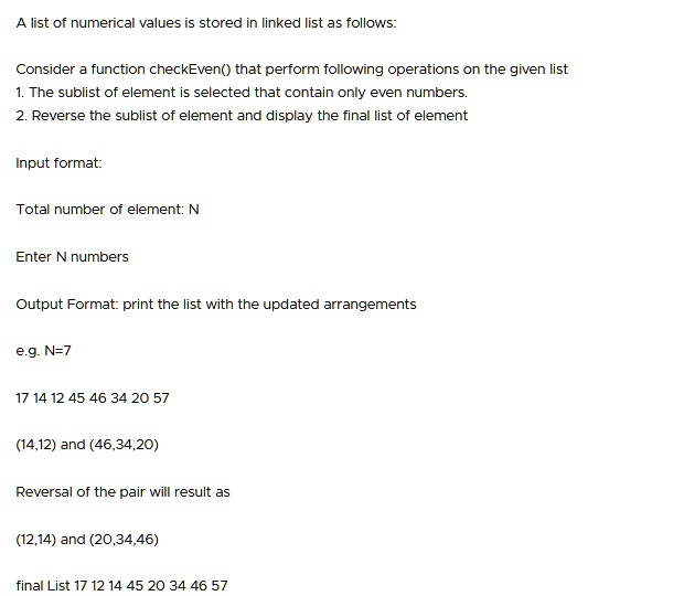 Solved A List Of Numerical Values Is Stored In A Linked List As Follows Consider The Function 4996