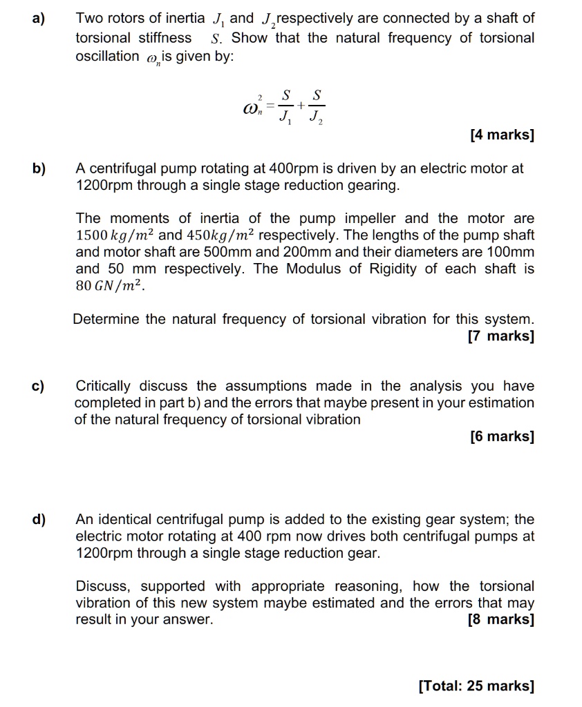 SOLVED: a) Two rotors of inertia J1 and J2, respectively, are connected ...