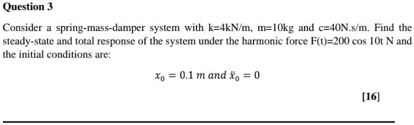 Solved Question 3 Consider A Spring Mass Damper System With K 4kn M M