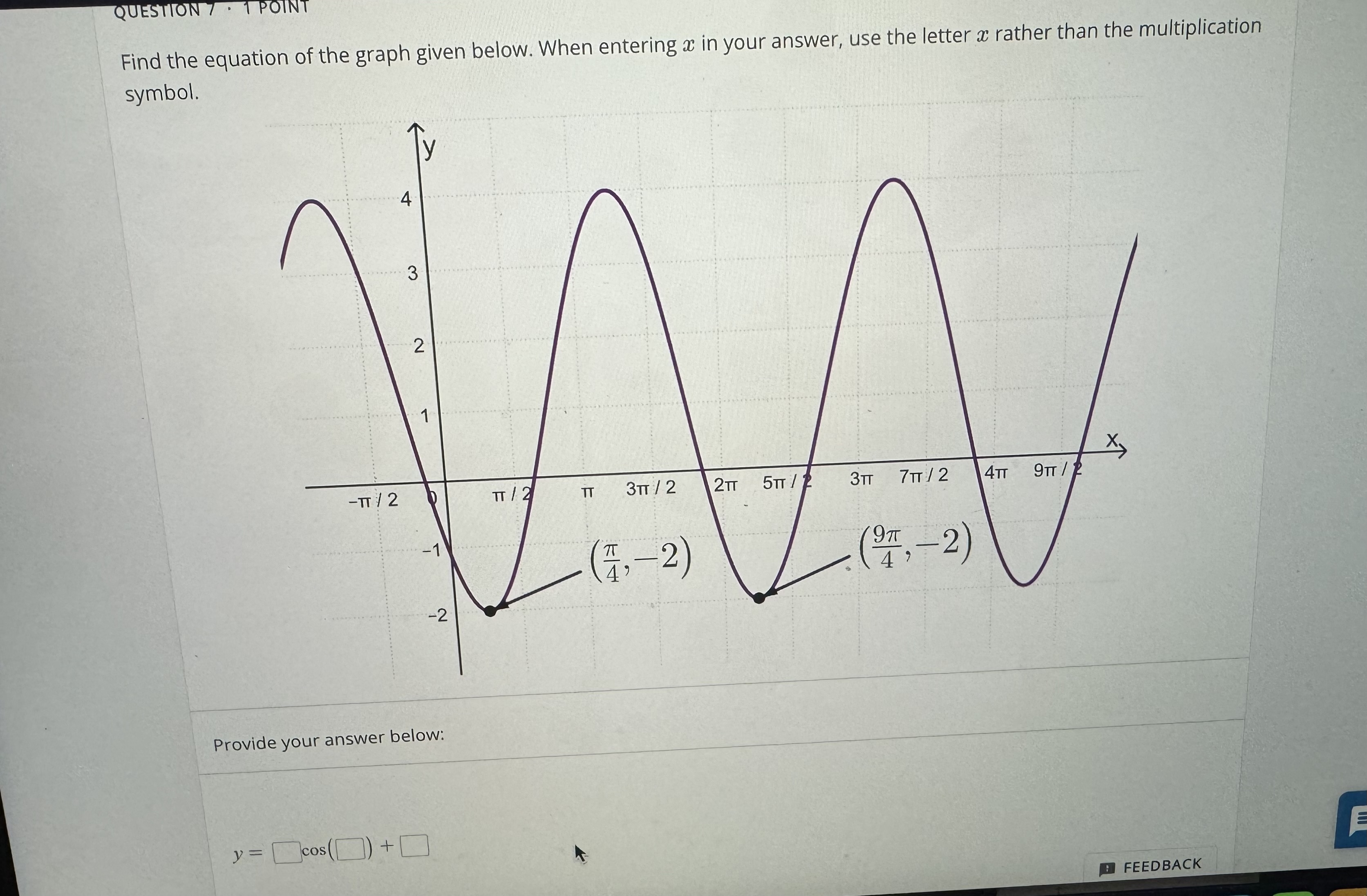 SOLVED: Find the equation of the graph given below. When entering x in your answer, use the ...