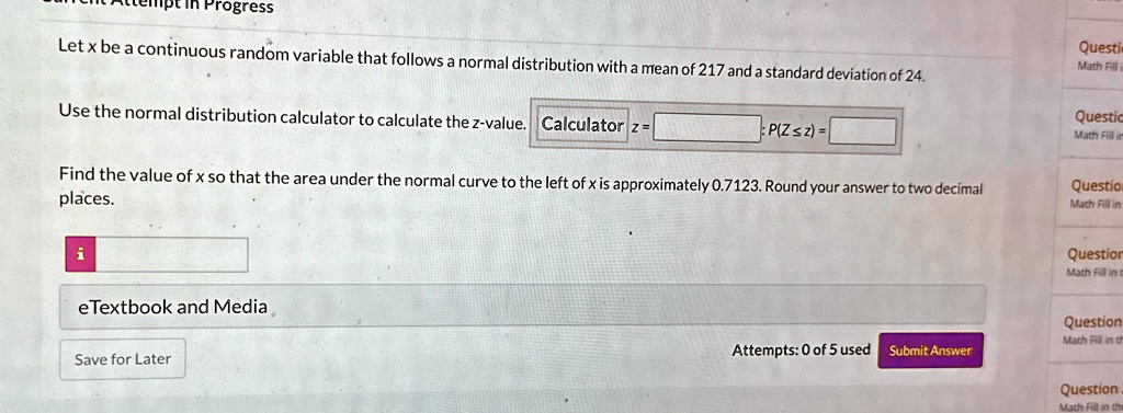 SOLVED: Let x be a continuous random variable that follows a normal distribution with a mean of ...