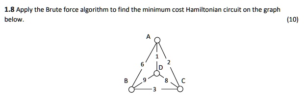 SOLVED: 1.8 Apply the Brute force Igorithm to find the minimum cost Hamiltonian circuit on the ...