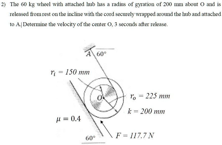 SOLVED: 2 The 60 kg wheel with attached hub has a radius of gyration of ...