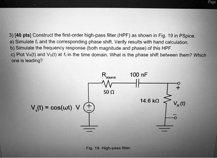 3) [40 pts] Construct the first-order high-pass filter (HPF) as shown ...
