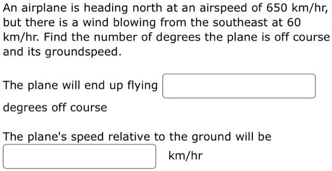 Solved An Airplane Is Heading North At An Airspeed Of 650 Kmhr But There Is A Wind Blowing