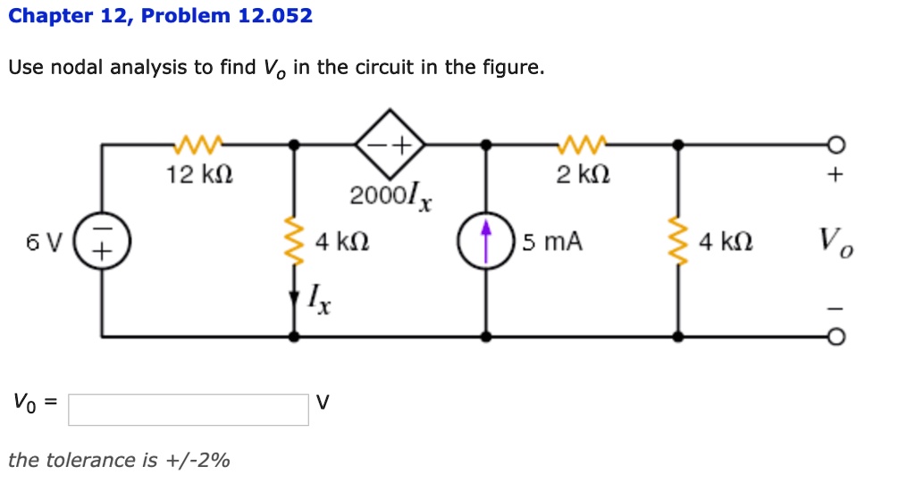 SOLVED: Chapter 12, Problem 12.052 Use nodal analysis to find Vo in the circuit in the figure ...