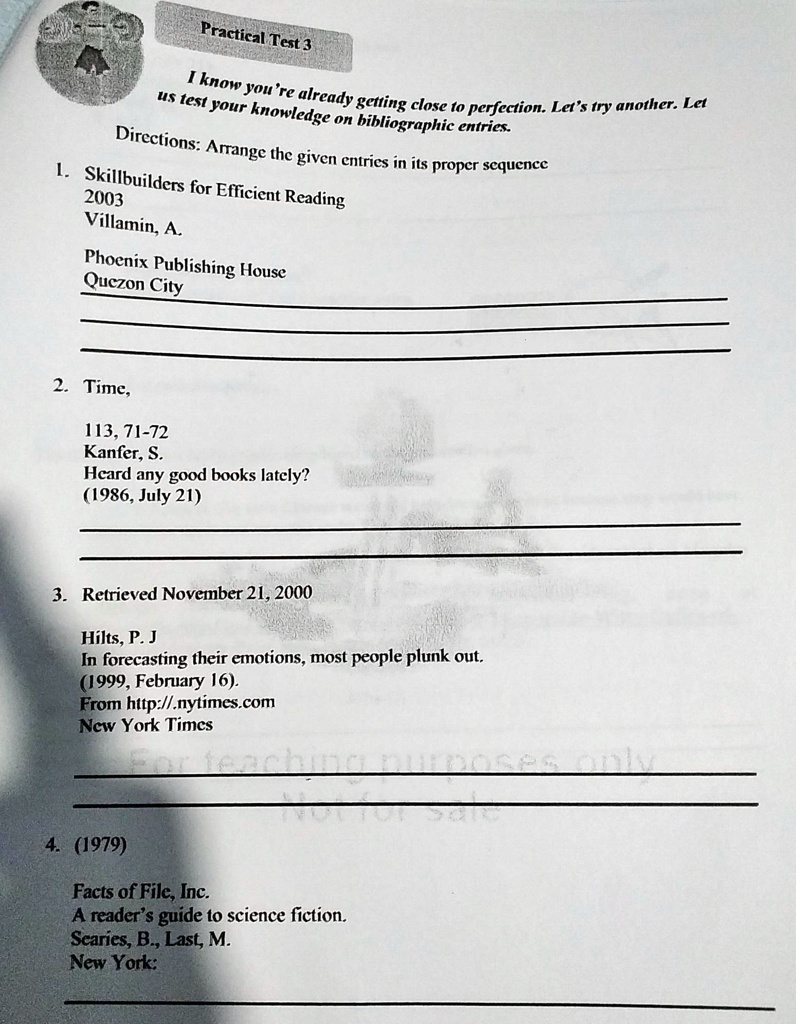 Arrange the given entries in its proper sequence. Practical Test 3 ...