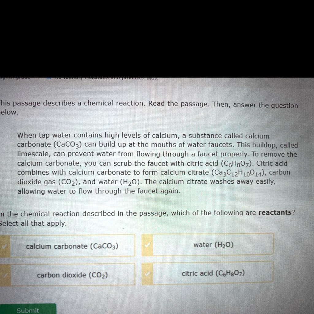 SOLVED: This passage describes a chemical reaction. Read the passage. Then, answer the question ...