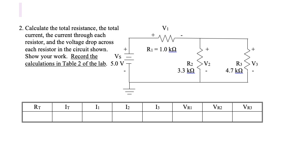 2 calculate the total resistance the total current the current through each resistor and the ...