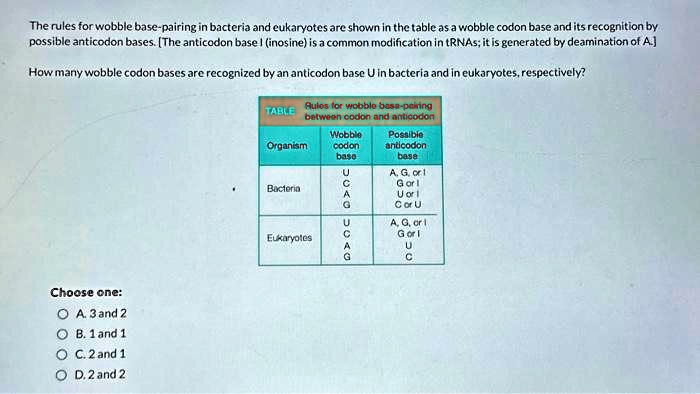 Solved The Rules For Wobble Base Pairing In Bacteria And Eukaryotes