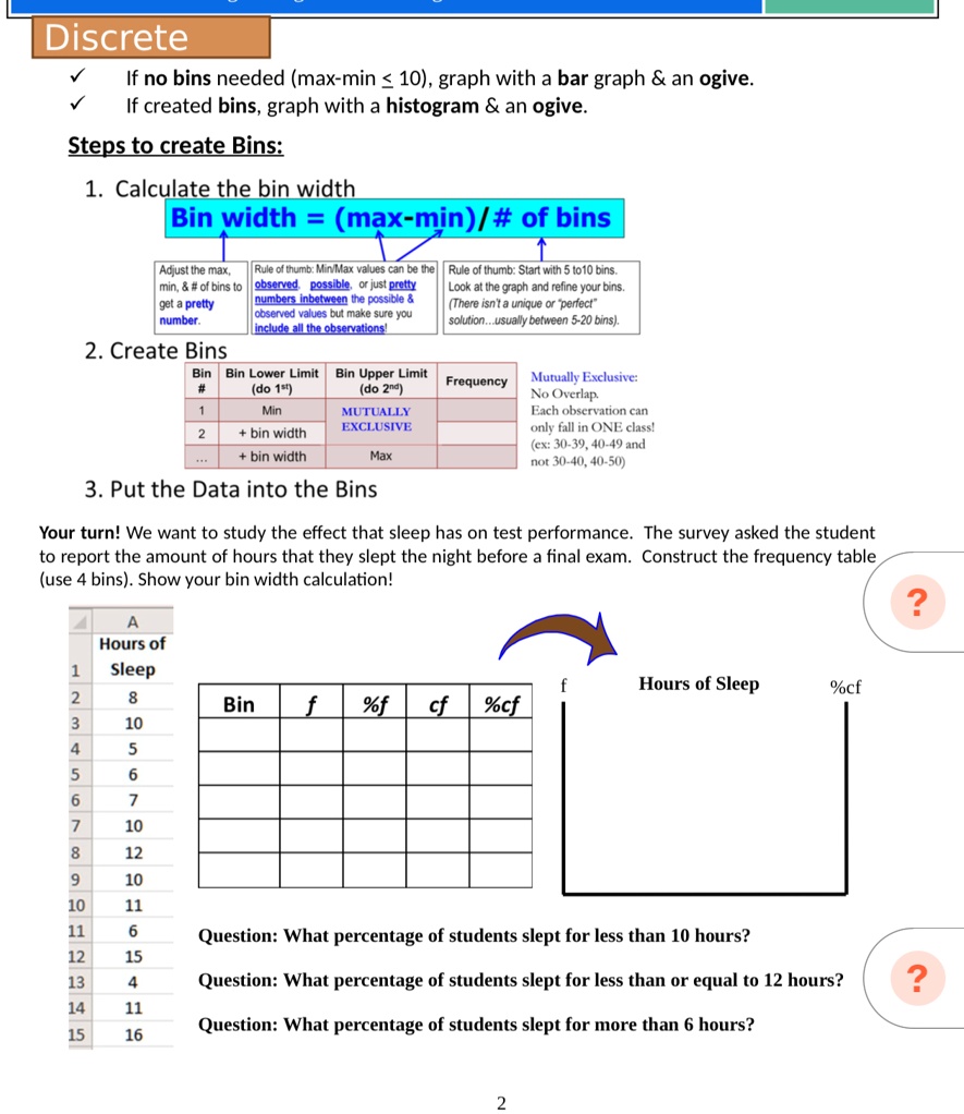 discrete if no bins needed max min 10 graph with a bar graph an ogive ...