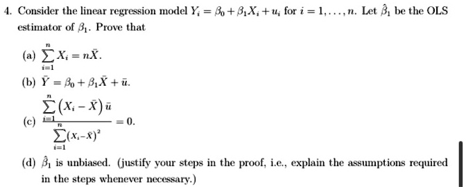 SOLVED: Consider the linear regression model Y; = B + 8X, +u; for i = 1 ...
