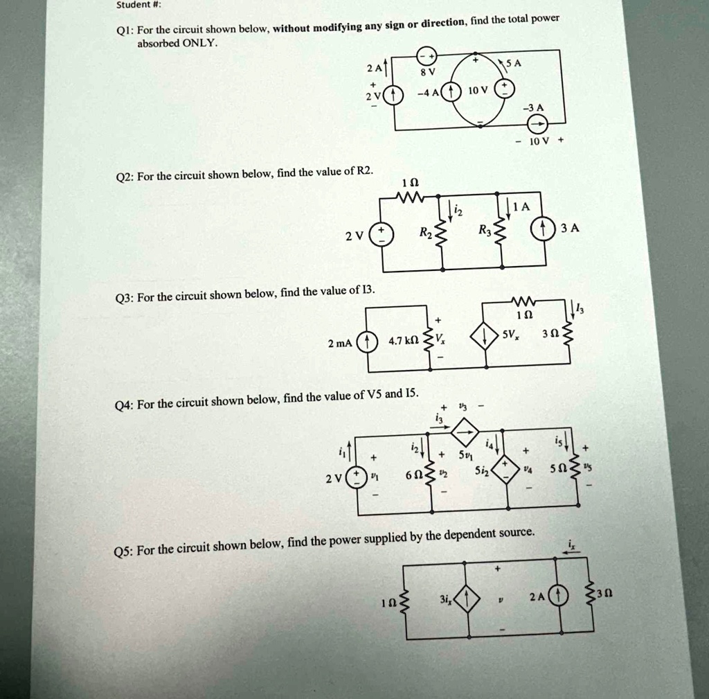 Student #: Q1: For the circuit shown below, without modifying any sign ...