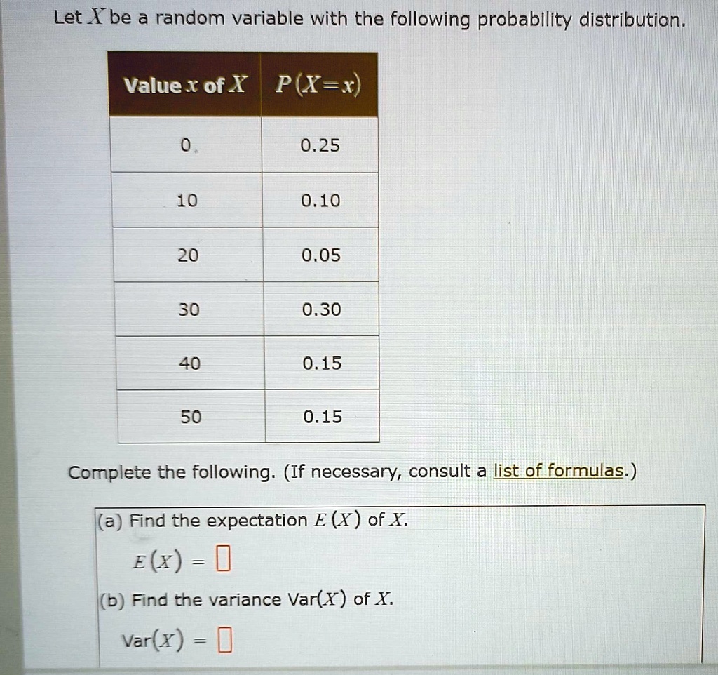 SOLVED: Let x be a random variable with the following probability ...