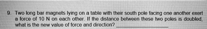 SOLVED: Two long bar magnets Iying on a table with their south pole ...
