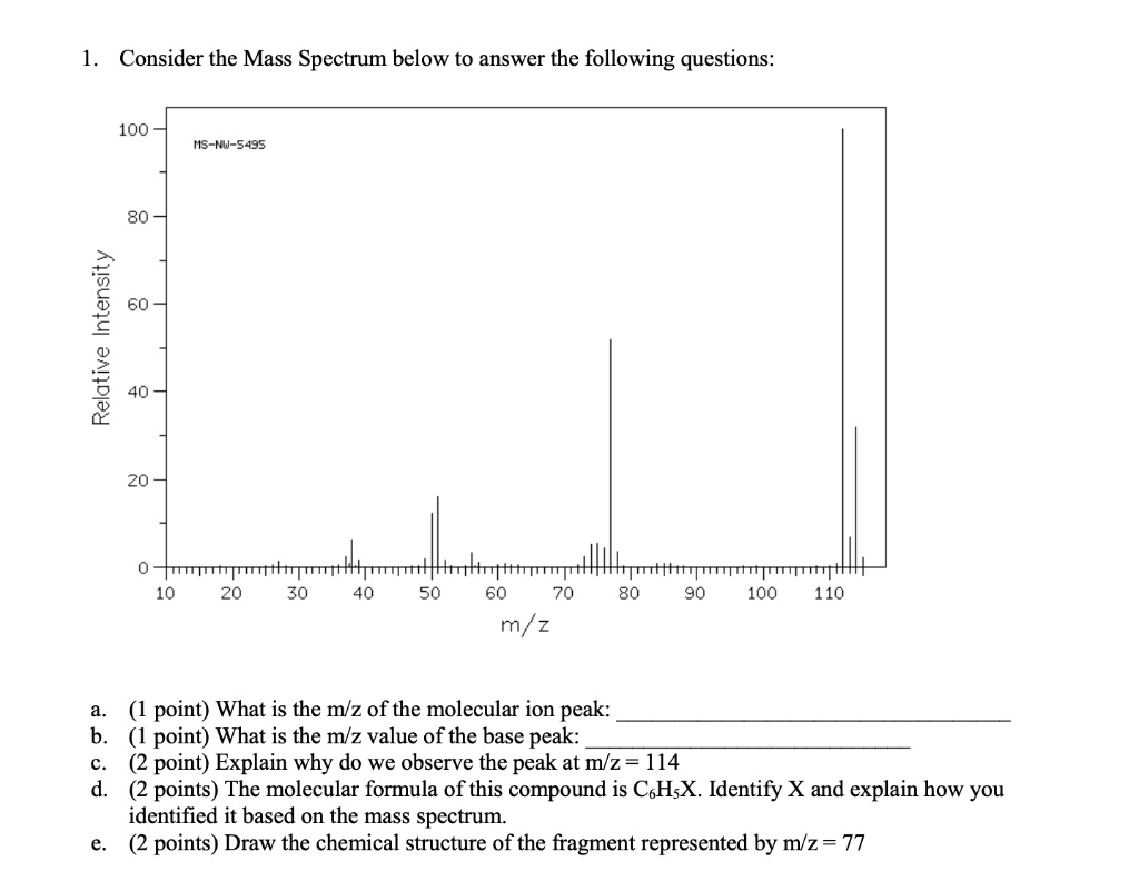 SOLVED: Consider the Mass Spectrum below to answer the following questions: 100 MS-RW-5495 30 1 ...