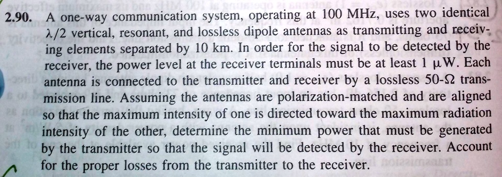 SOLVED: 2.90. A one-way communication system, operating at 100 MHz ...