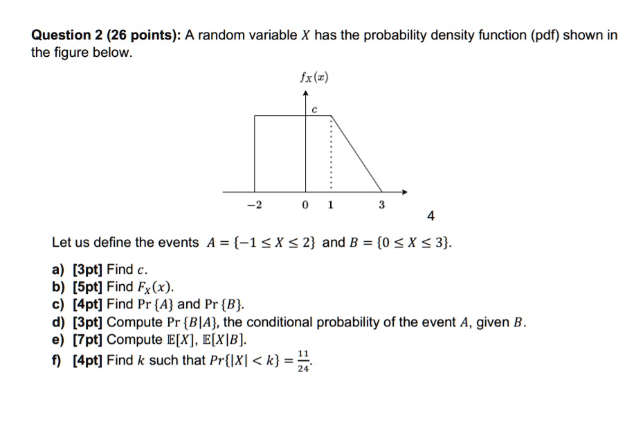 SOLVED: Question 2 (26 points): A random variable X has the probability density function (pdf ...