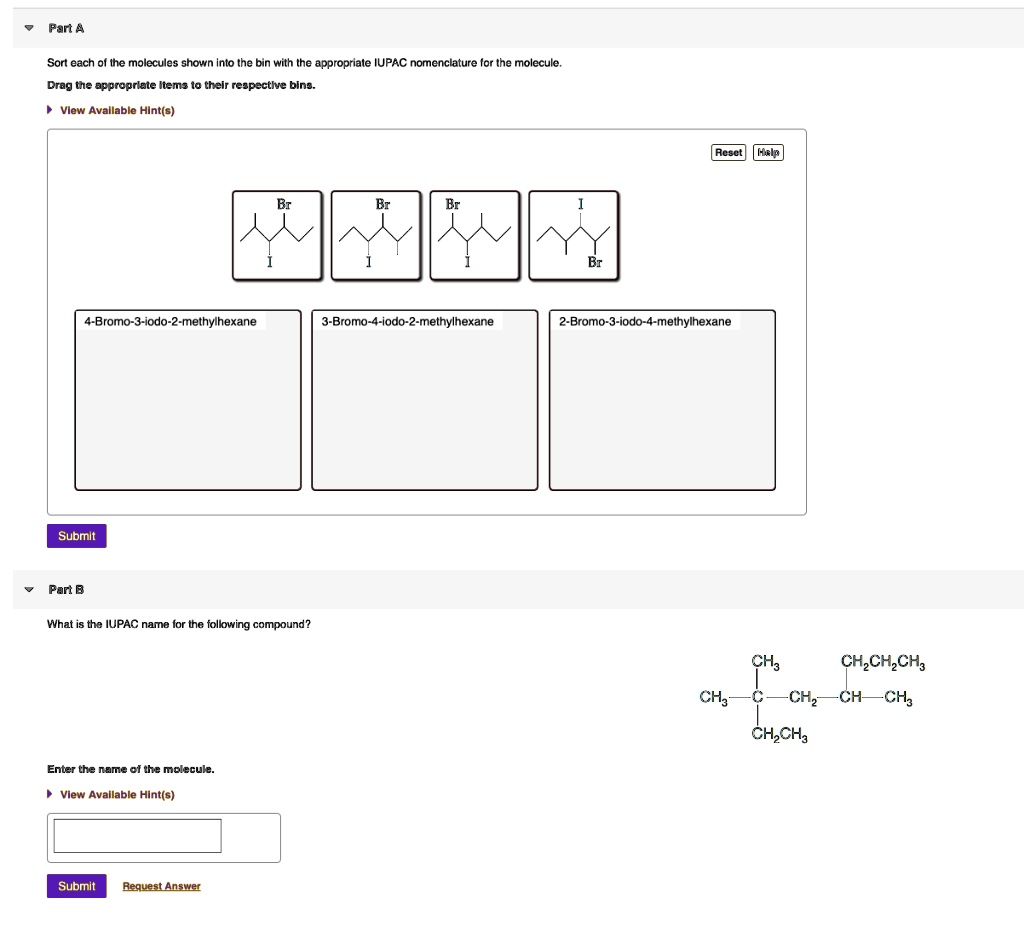 fart sort each ihe molecules shown into the bin with ihe appropriale ...