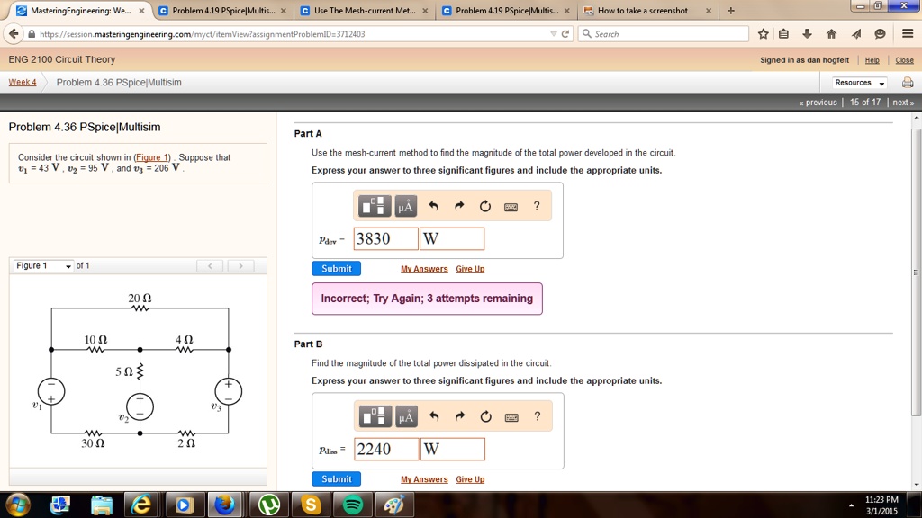 SOLVED: Consider the circuit shown in Figure 1. Suppose that v1 = 43V, v2 = 95V, and v3 = 206V ...