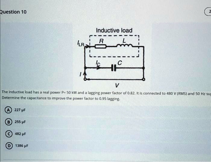 SOLVED: Inductive load R V The inductive load has a real power P = 50 kW and a lagging power ...