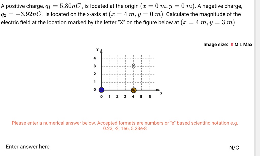 SOLVED: A positive charge, q1 5.8OnC is located at the origin (x 0 m,y = 0 m). A negative charge ...