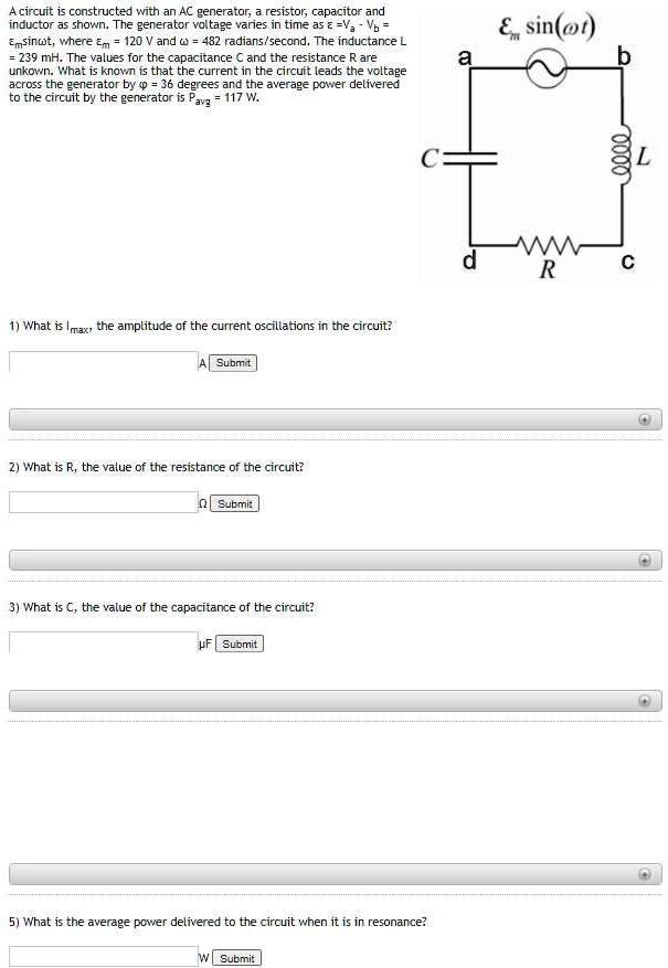 SOLVED: A circuit is constructed with an AC generator, resistor ...