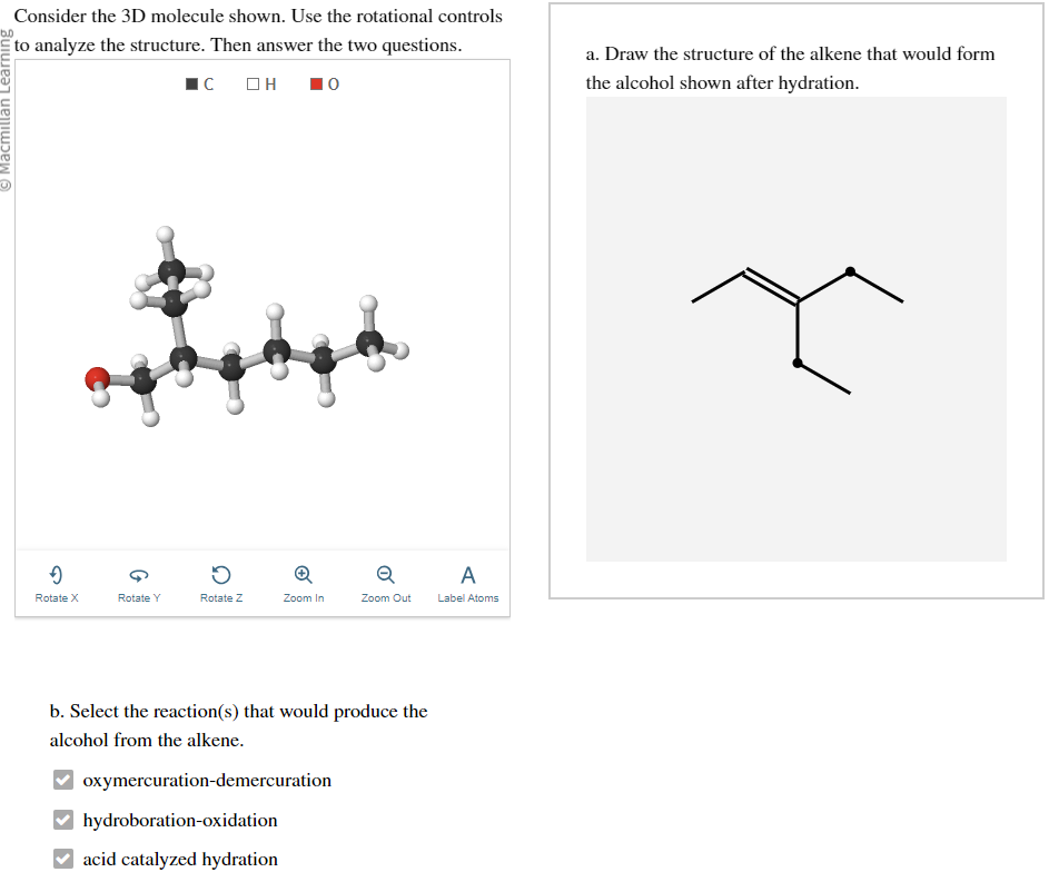 consider the 3d molecule shown use the rotational controls to analyze ...
