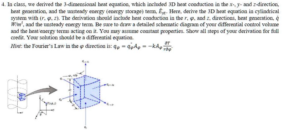 In class, we derived the 3-dimensional heat equation, which included 3D ...